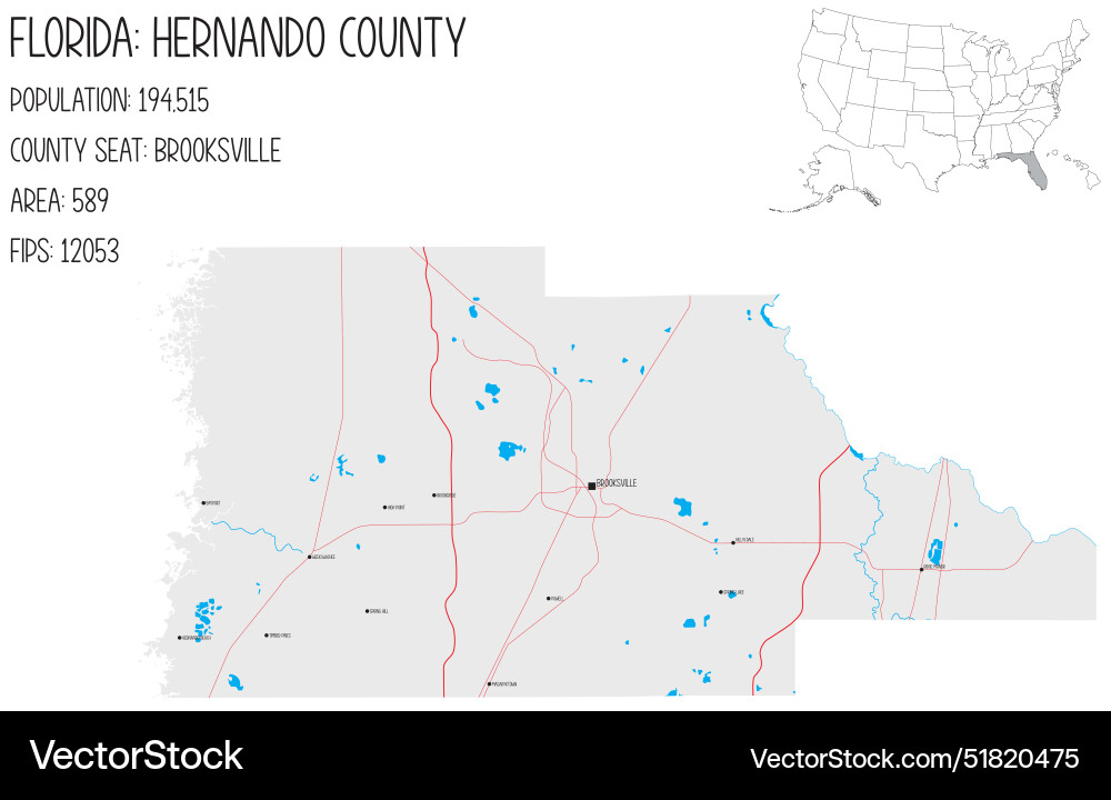Map of hernando county in florida usa Royalty Free Vector