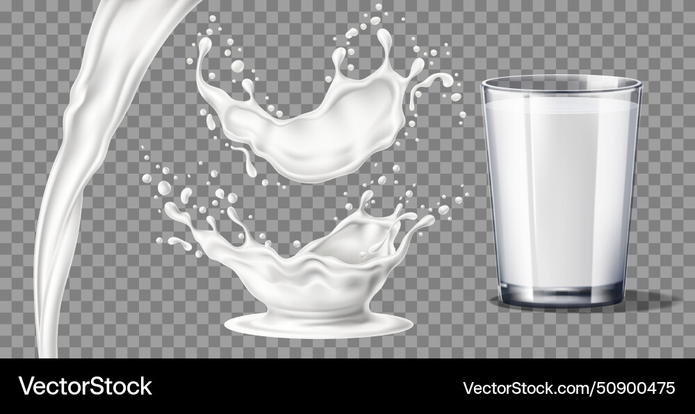 Milk splash glass realistic white yoghurt drops Vector Image