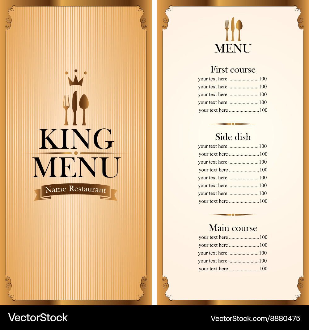 Royal king menu and price Royalty Free Vector Image
