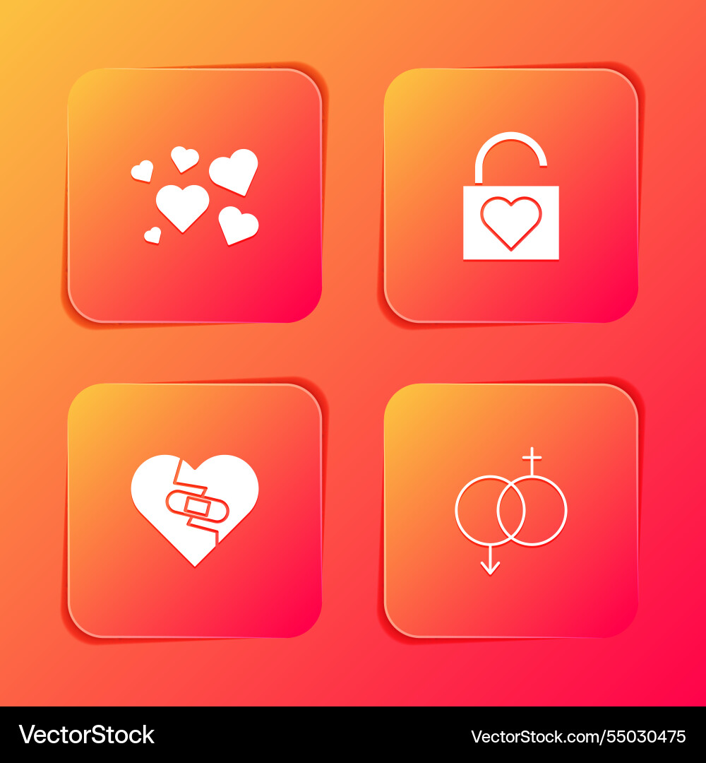 Set heart lock and healed broken gender Royalty Free Vector