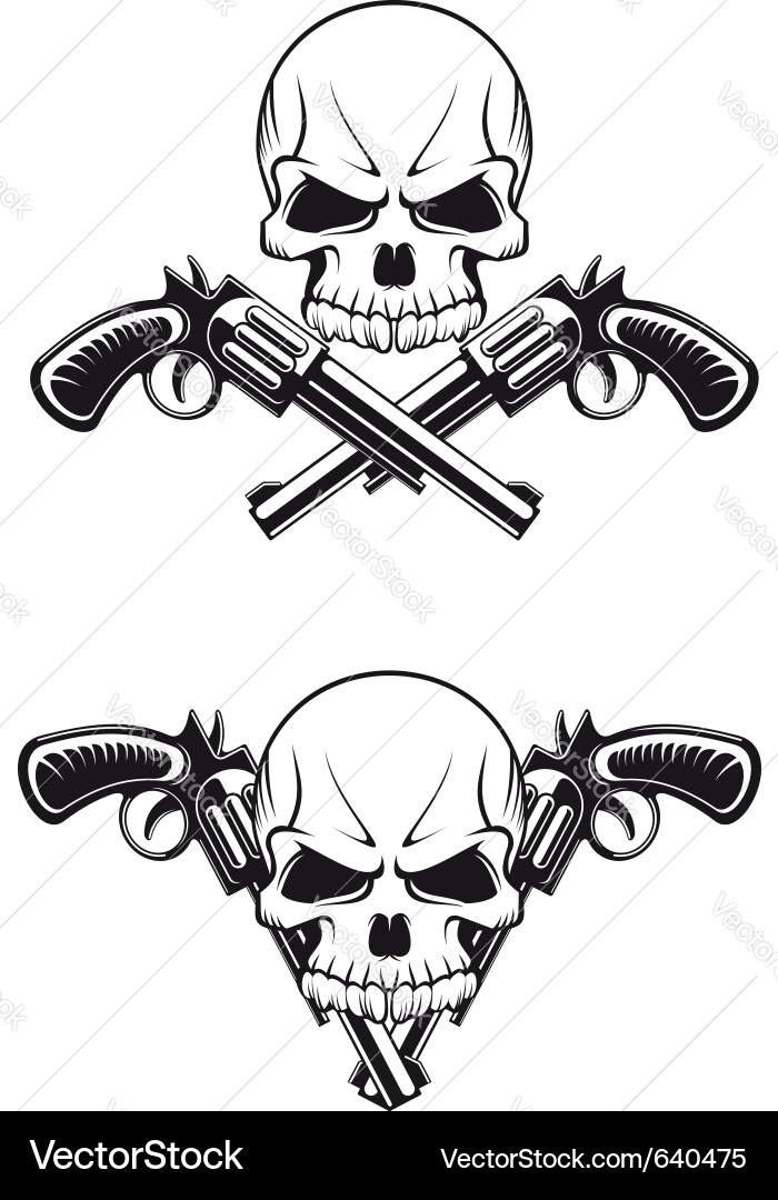Skull with Revolver Guns Royalty Free Vector Image