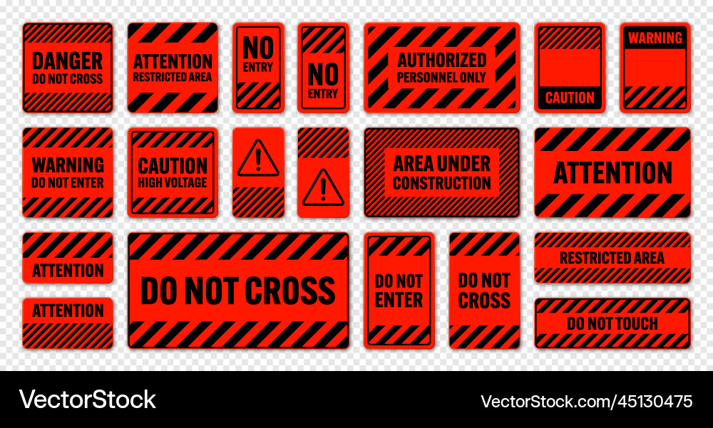 Various black and red warning signs with diagonal Vector Image