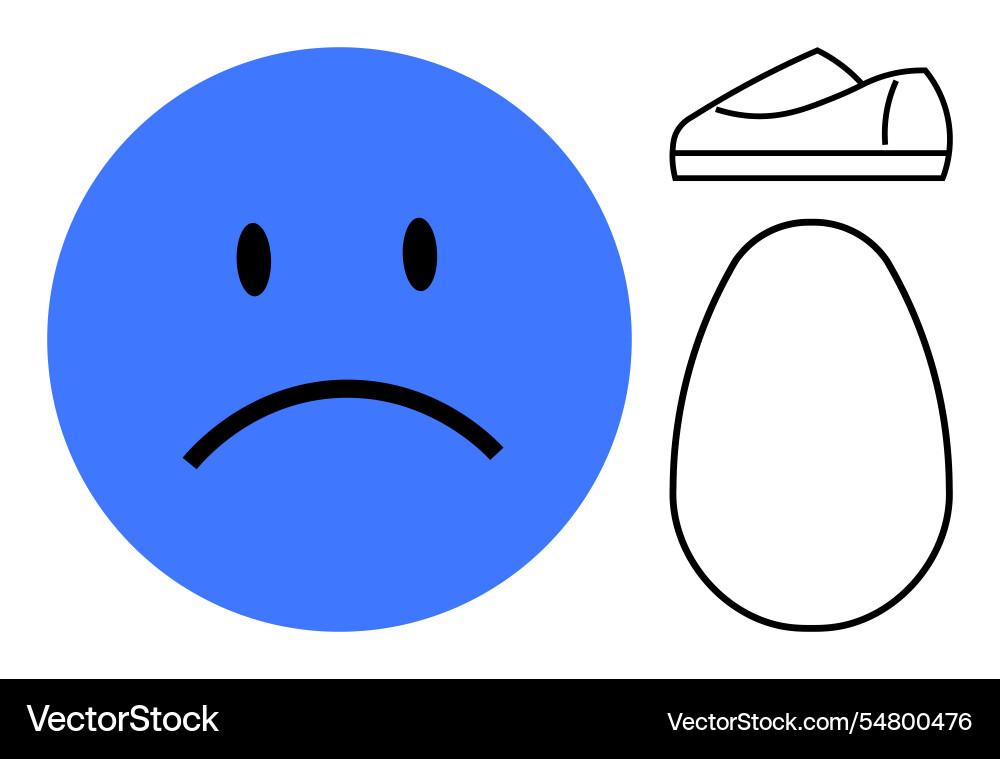 Blue sad face emoticon alongside ovular shape Vector Image
