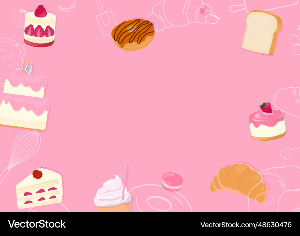 Cake and pastry bakery on pink background Vector Image