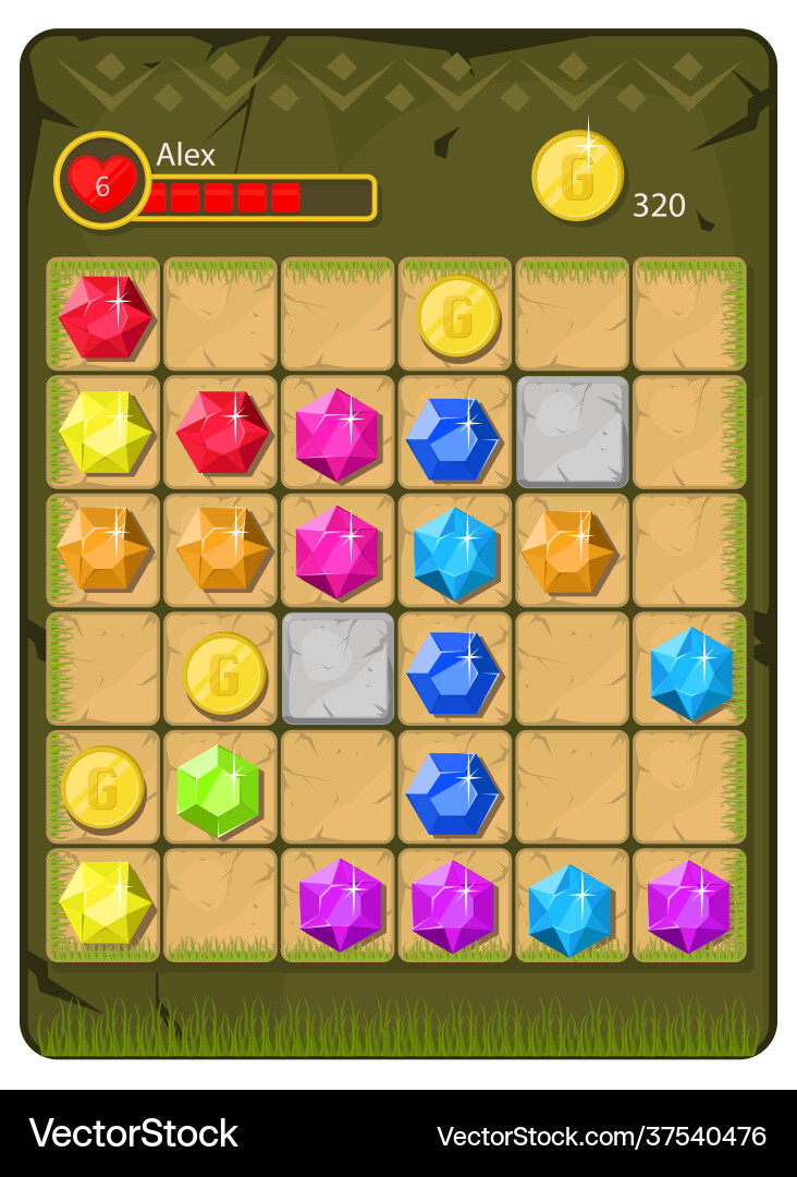 Casual Match-3 Game Interface Royalty Free Vector Image