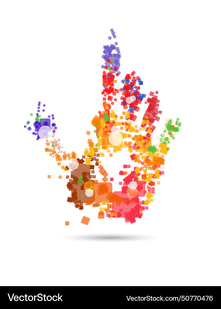 Close up of multicolored hand print on white Vector Image
