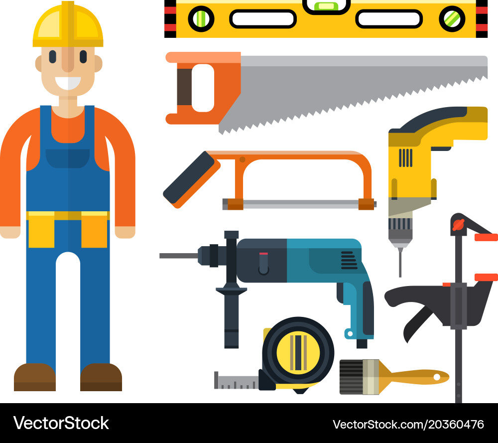 Construction man and building tools carpenter Vector Image