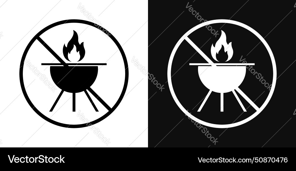 No barbecue with fire sign icon set ban on open Vector Image