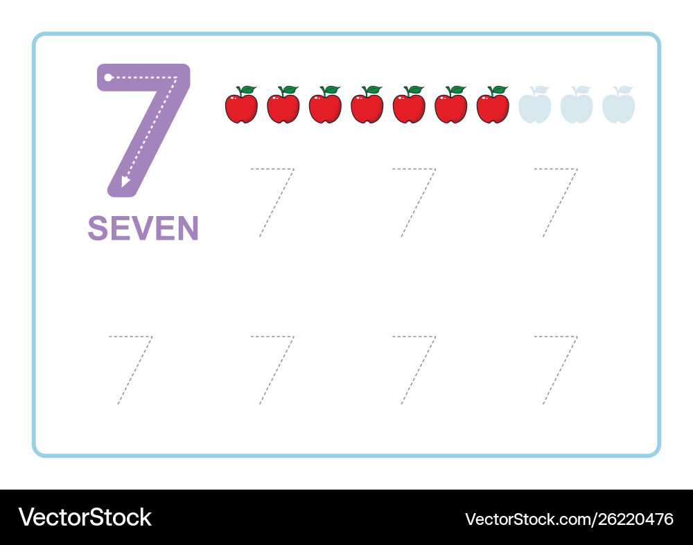 Number tracing and writing worksheet Royalty Free Vector