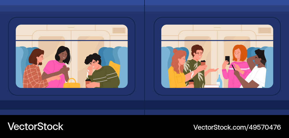 People travel on train view through wagon window Vector Image