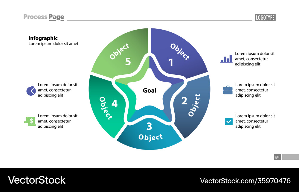 Pie chart with five parts template Royalty Free Vector Image