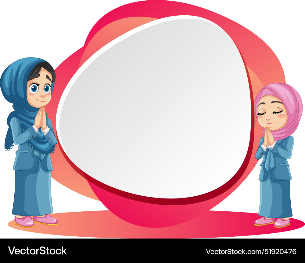 Two girls praying with a blank sign Royalty Free Vector
