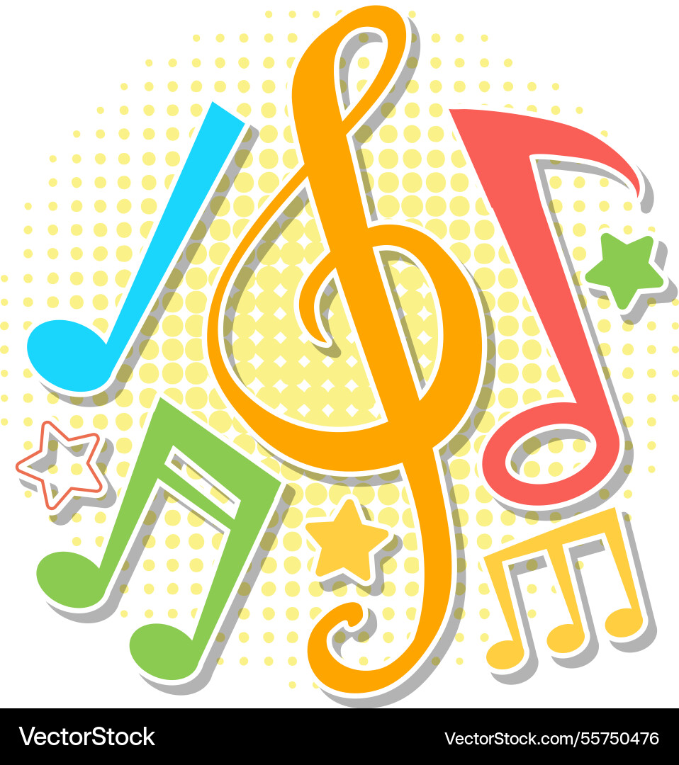 Vibrant music notes with stars and dots Royalty Free Vector