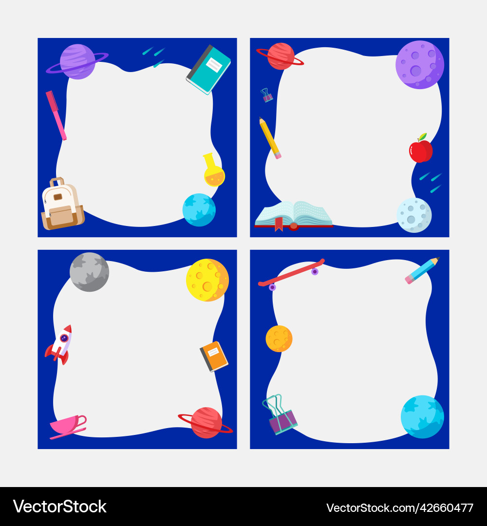 Back to school frame square template banner kids Vector Image