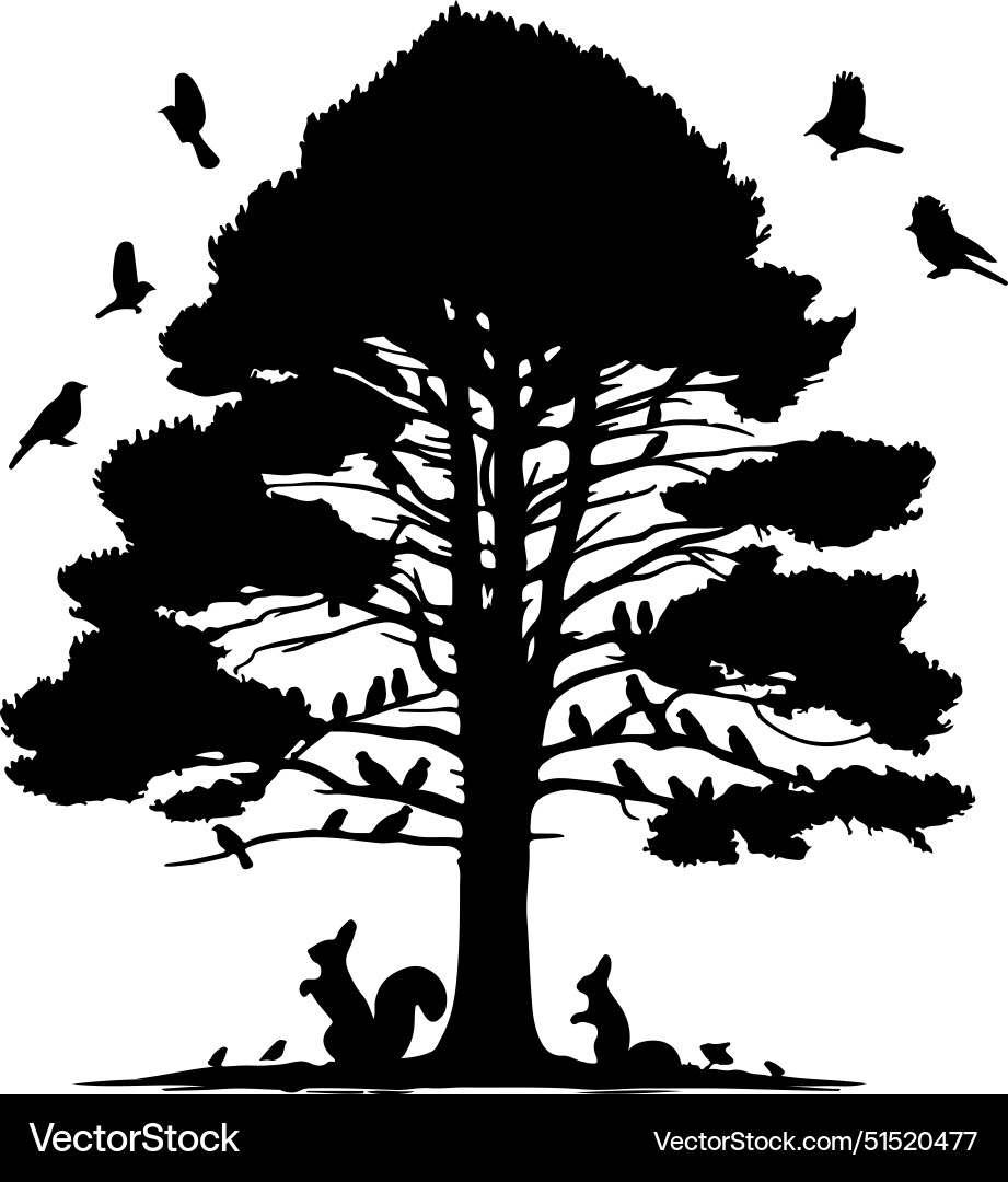 Beautiful tree silhouette white background Vector Image
