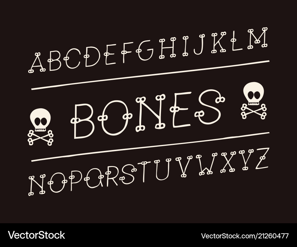 Bones italic font alphabet Royalty Free Vector Image