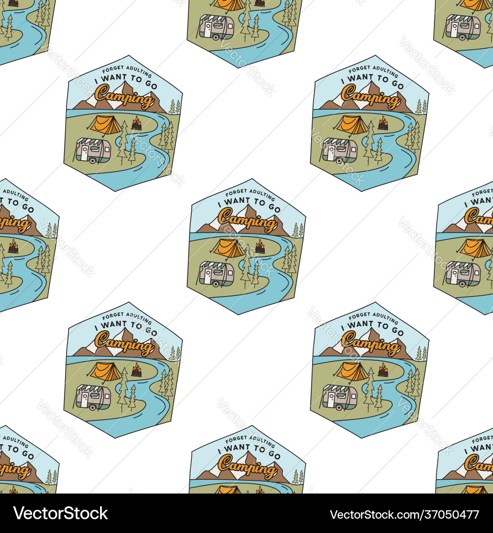 Camping badges pattern adventure seamless Vector Image