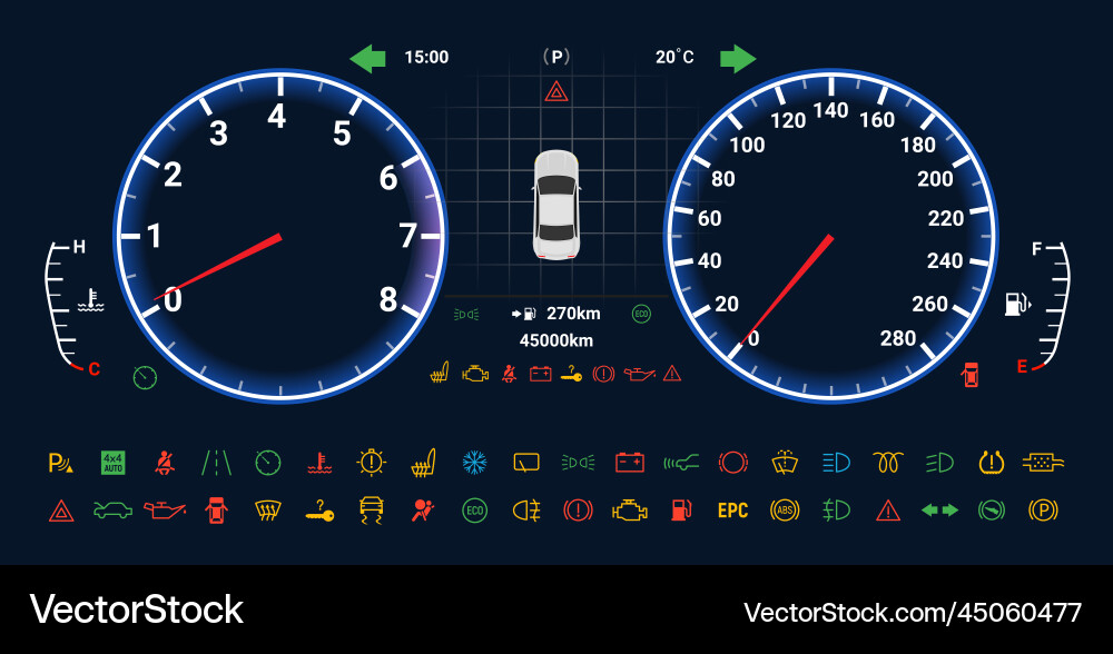 Digital Car Dashboard Speedometer Royalty Free Vector Image
