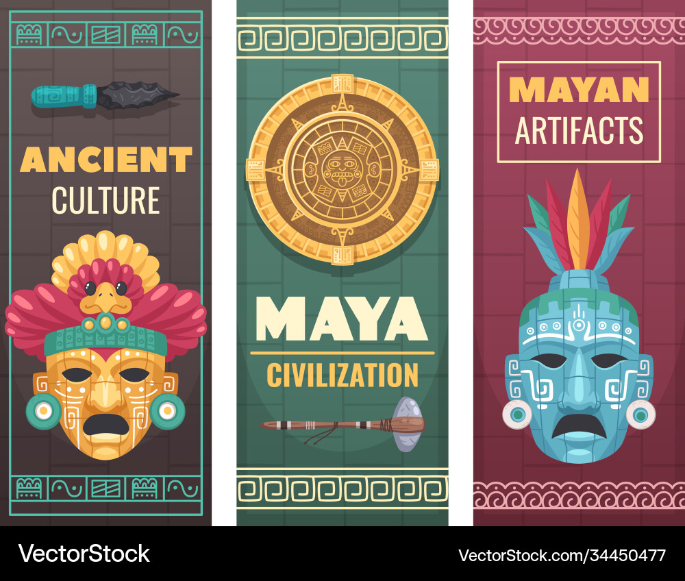 Maya civilization cartoon banners Royalty Free Vector Image