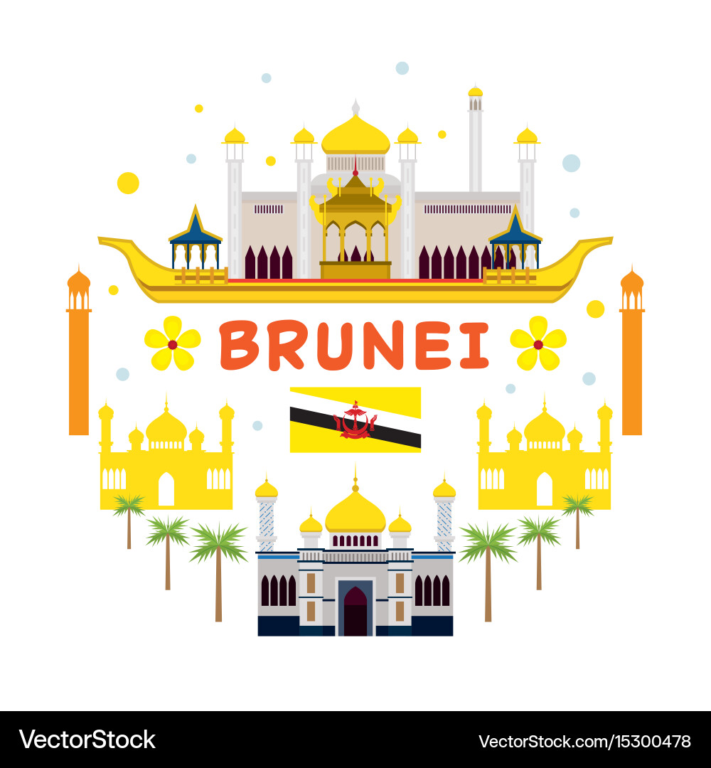 Brunei travel and attraction label Royalty Free Vector Image