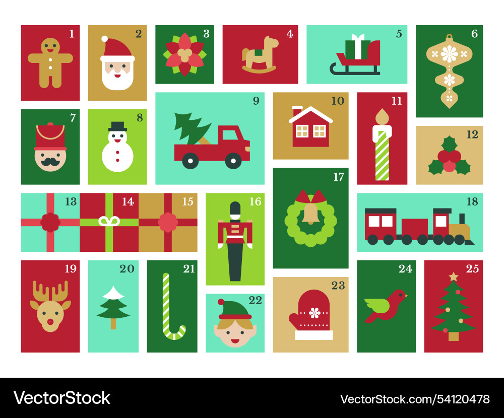 Colorful flat style advent calendar Royalty Free Vector