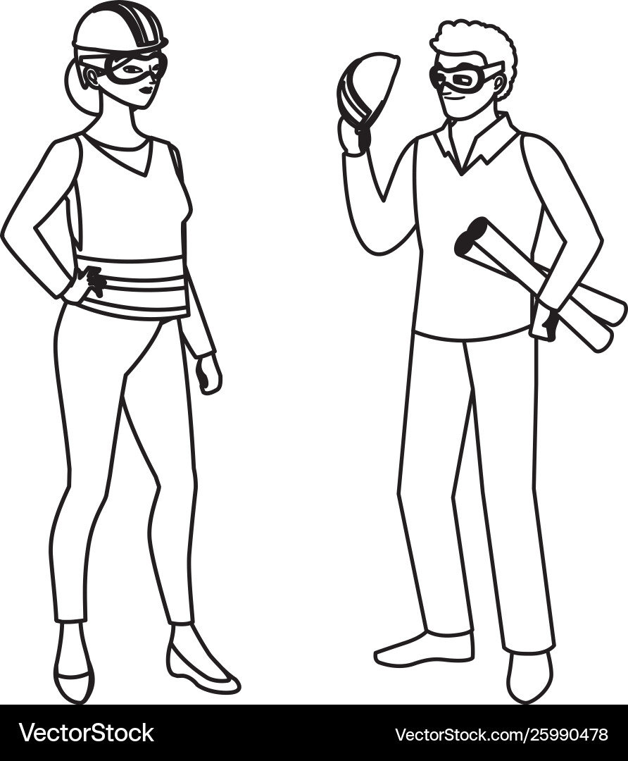 Female builder constructor worker with architect Vector Image