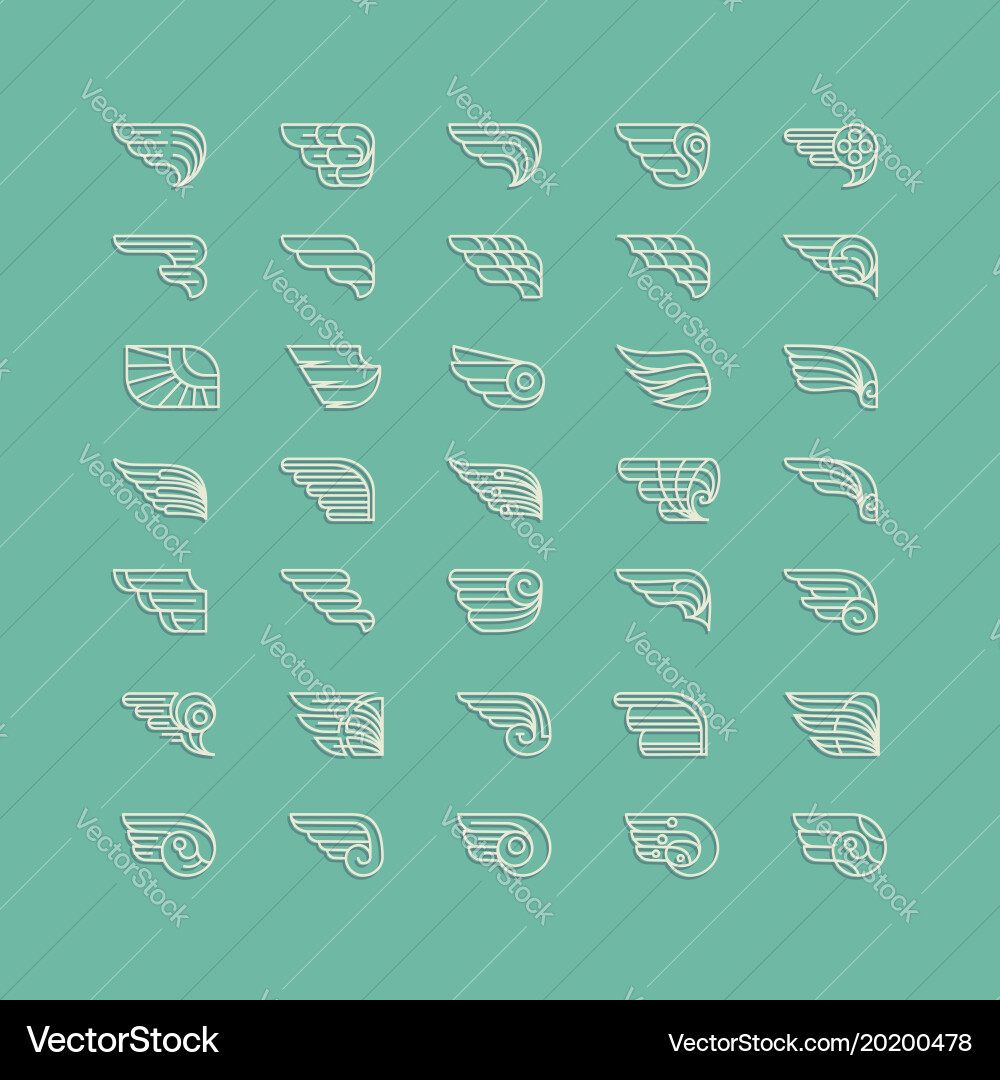 Hand drawn wings set of design elements Royalty Free Vector