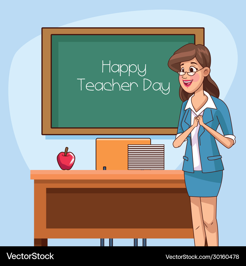Happy teacher day with chalkboard in classroom Vector Image