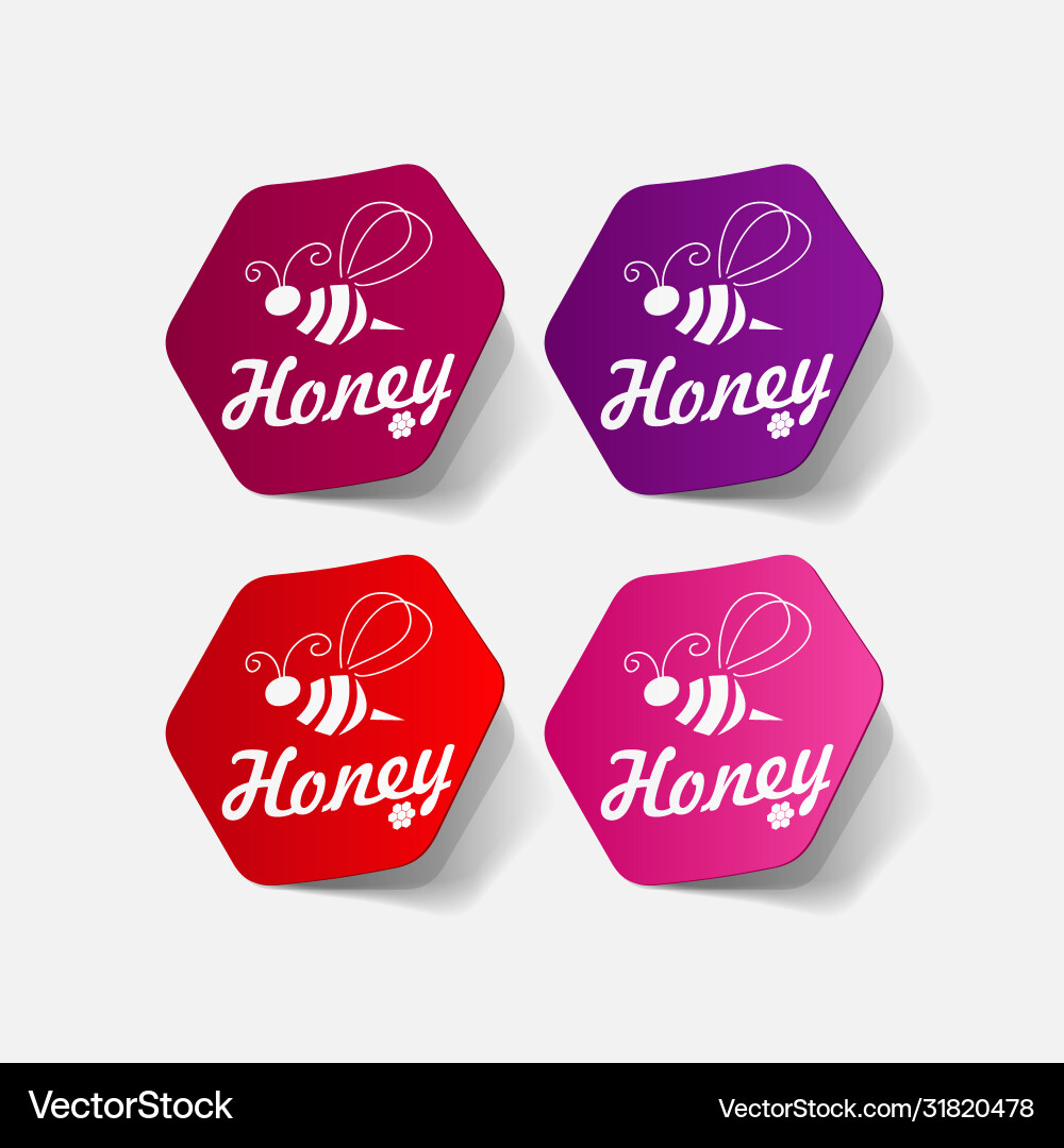 Realistic paper sticker honey Royalty Free Vector Image