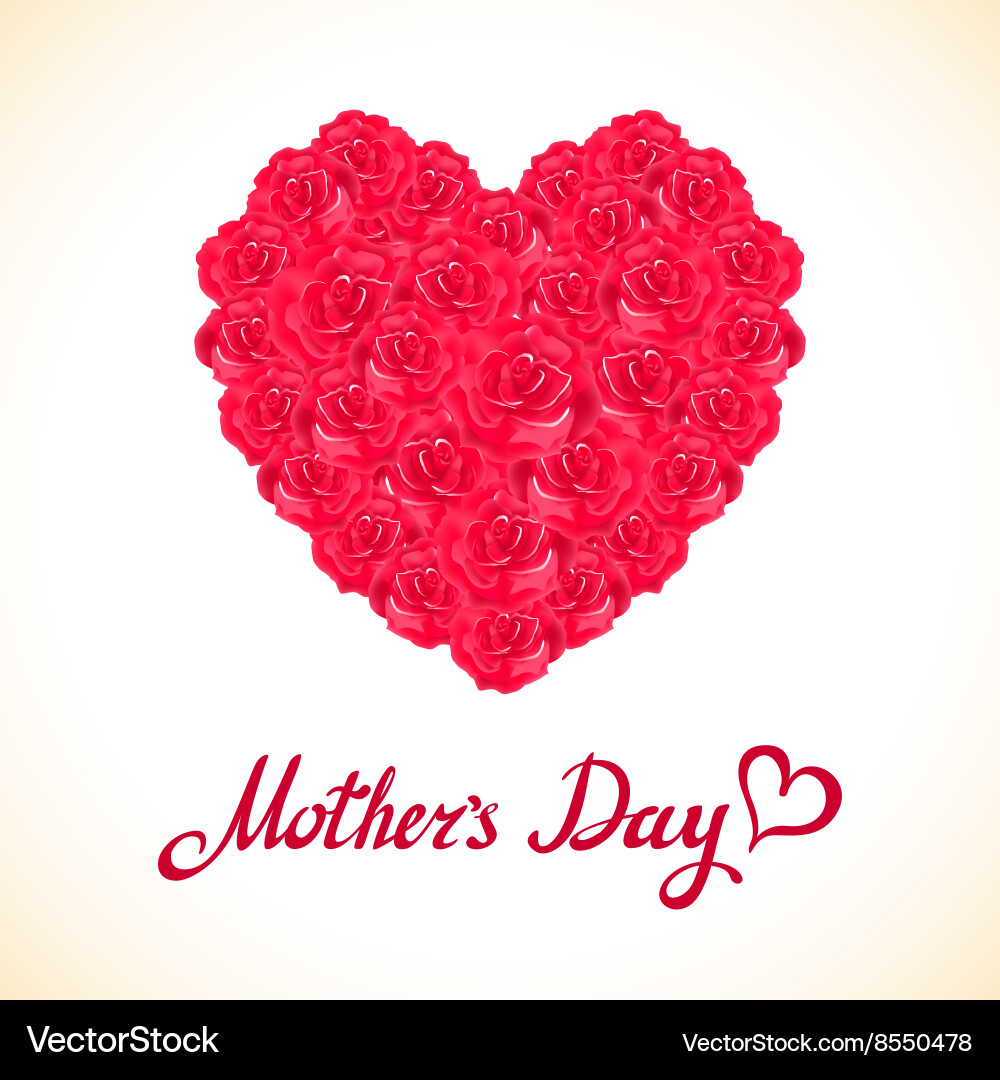 Red rose mother day heart made of roses Royalty Free Vector
