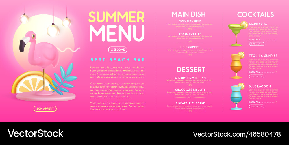 Restaurant summer cocktail menu design Royalty Free Vector