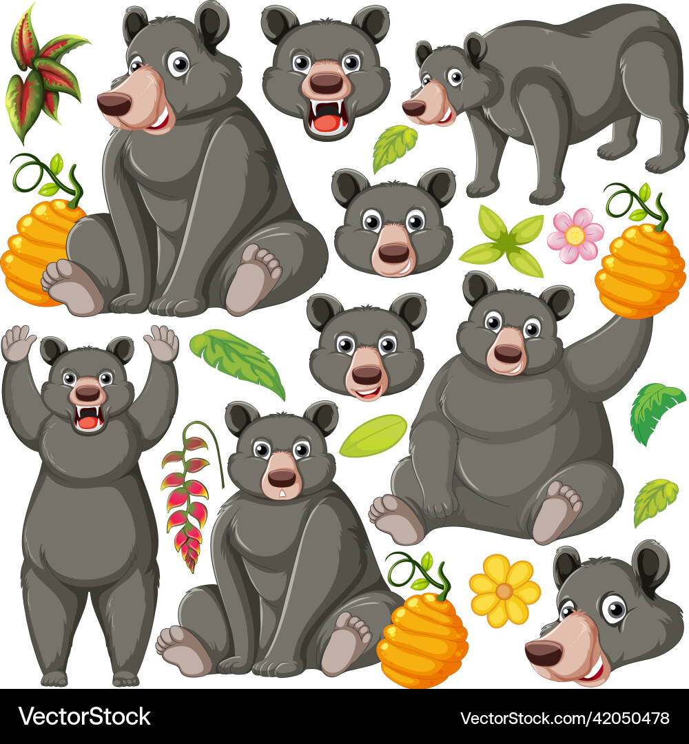 Seamless pattern with cute black bears Royalty Free Vector