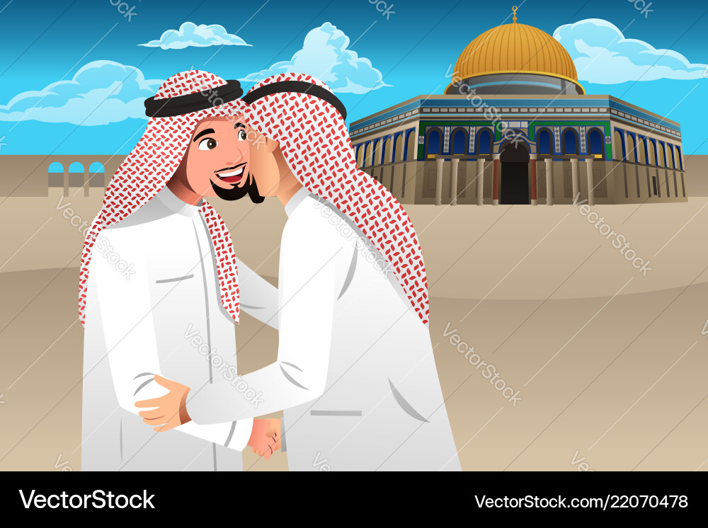 Two muslim men embracing each other Royalty Free Vector