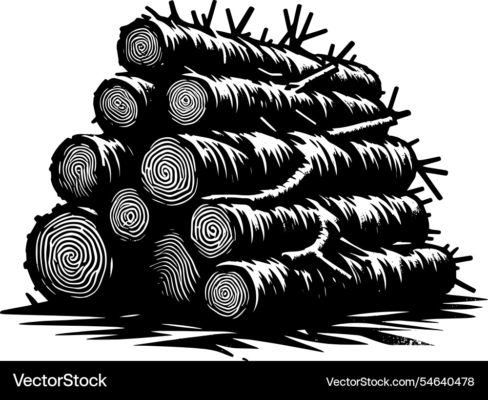 Wood log stack silhouette isolated on white Vector Image