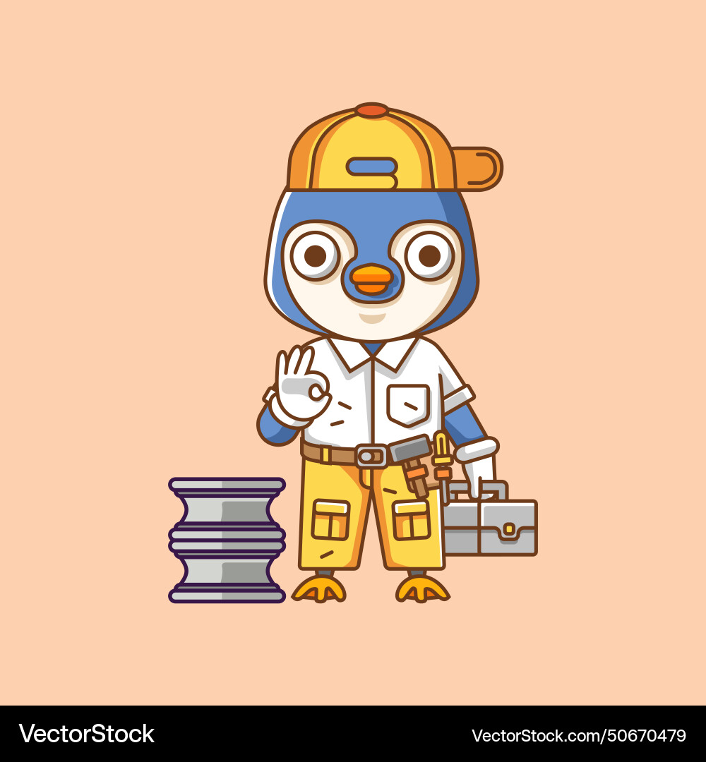 Cute penguin mechanic with tool at workshop Vector Image
