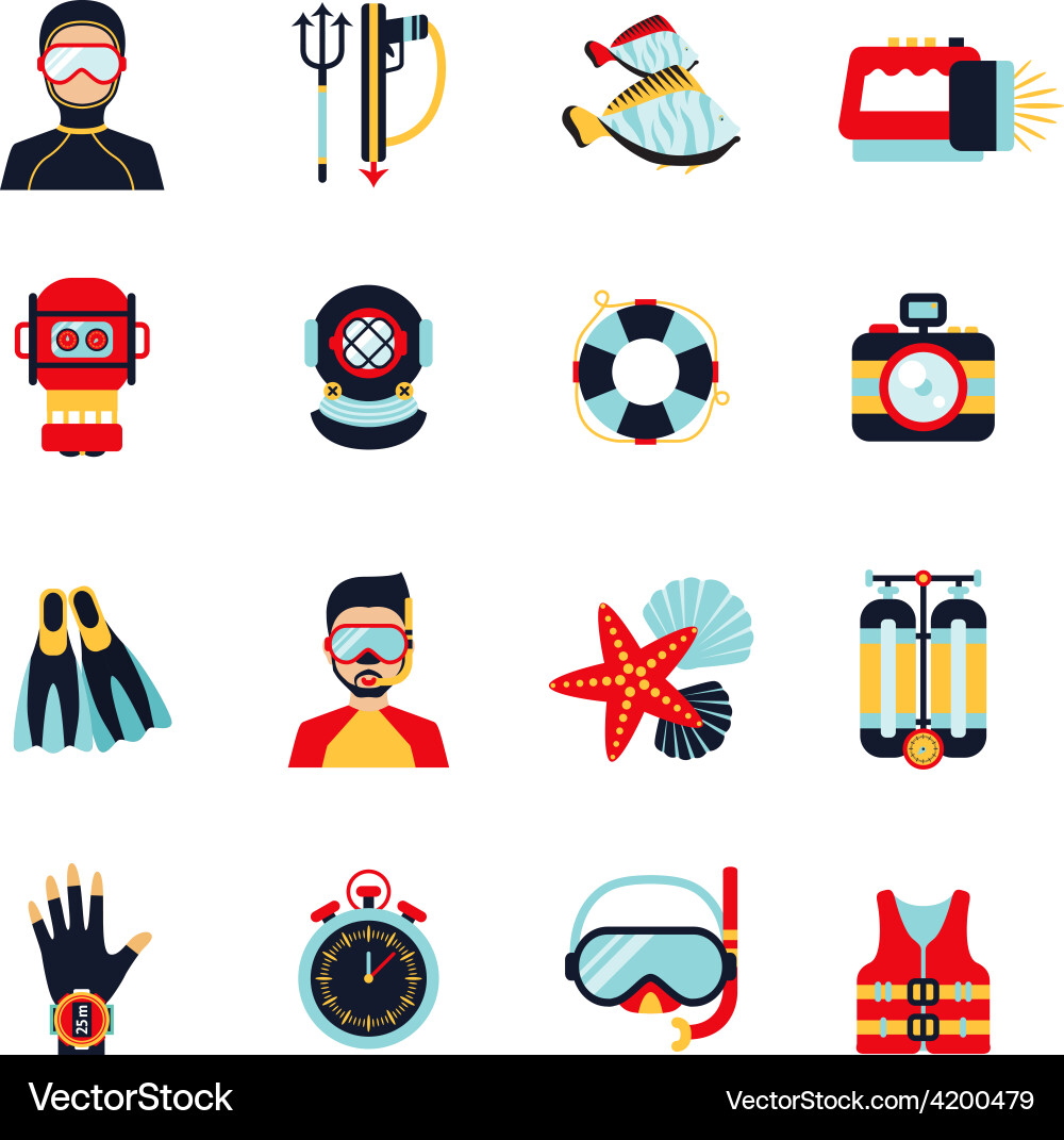 Diving icons set Royalty Free Vector Image - VectorStock
