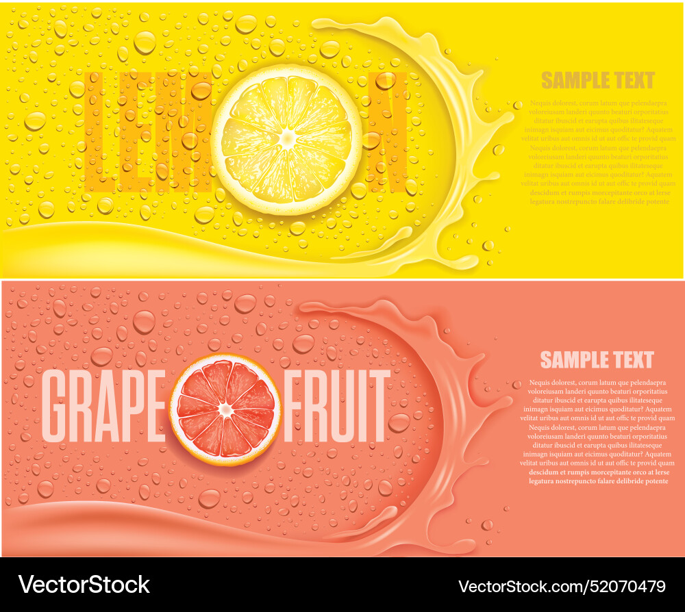 Juice drops on yellow and pink backgrounds Vector Image