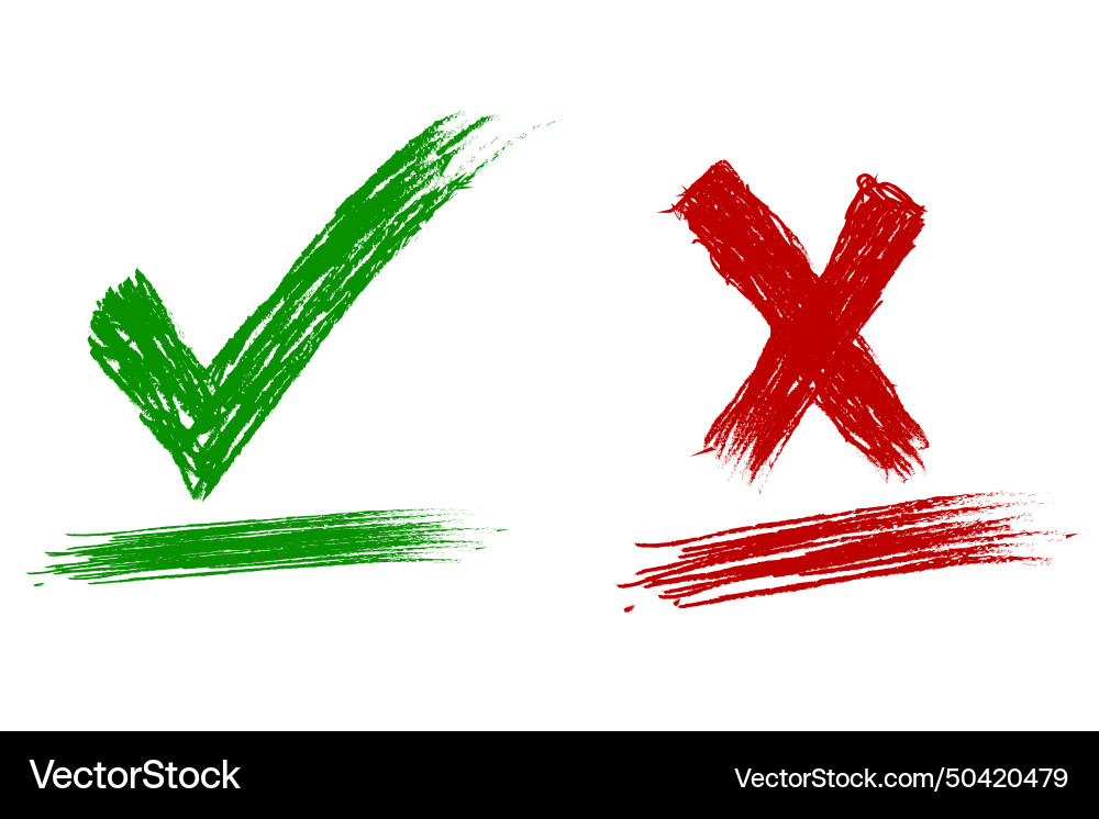 Right and wrong icon hand drawn green check mark Vector Image