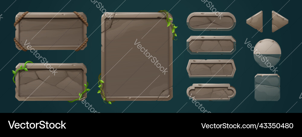 Stone game menu boards with vines and lianas set Vector Image