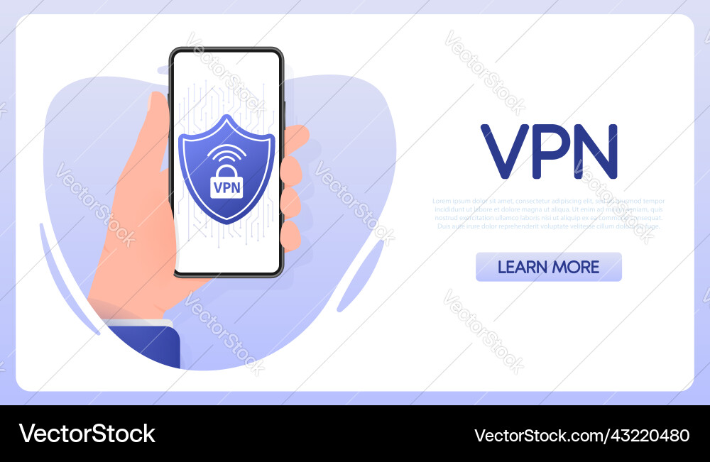 Vpn flat blue secure label on white background Vector Image