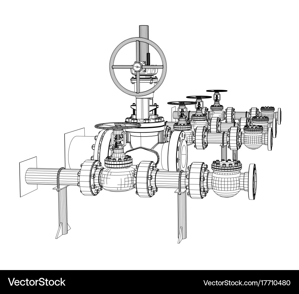 Wire-frame industrial valves Royalty Free Vector Image