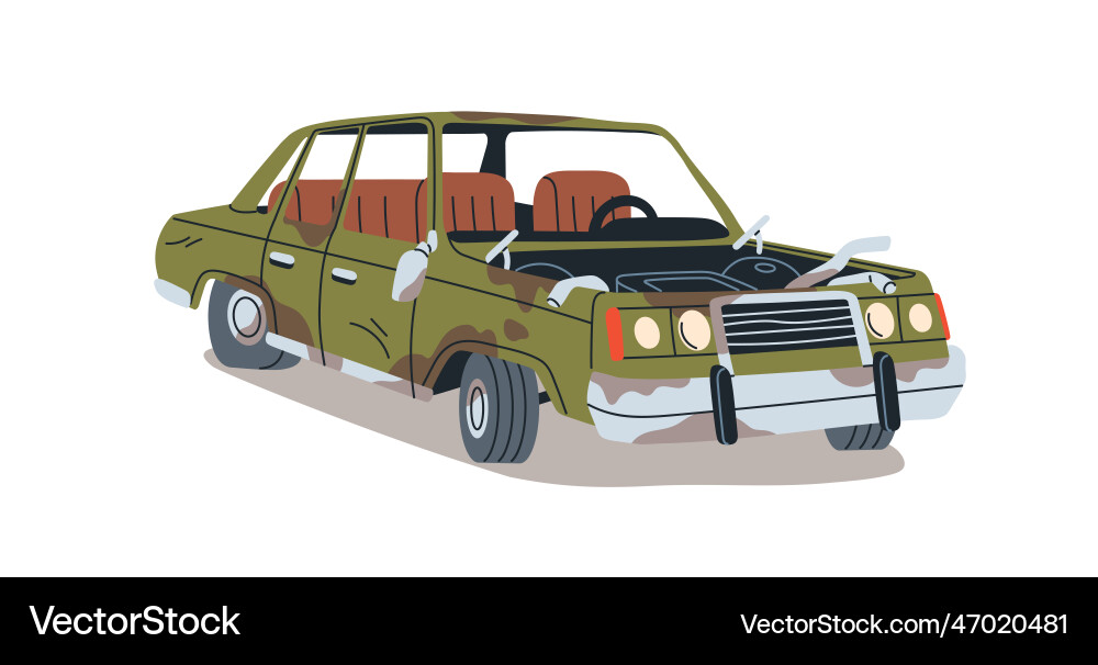Abandoned rusted dirty car aged junk auto broken Vector Image