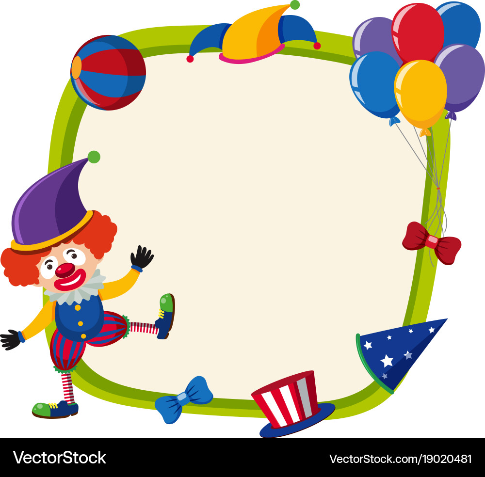 Border template with funny clown and balloons Vector Image
