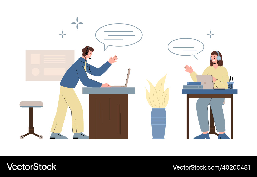Call center department operators flat cartoon Vector Image