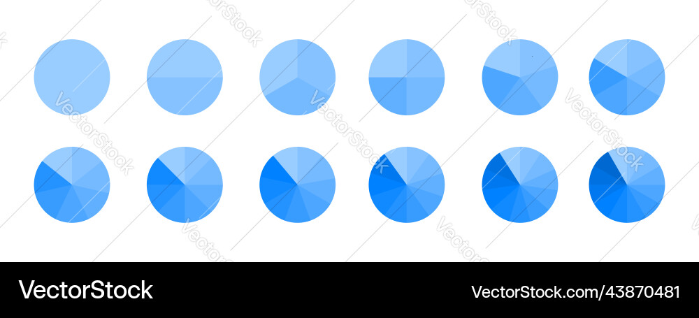 Circles divided in monochrome blue segments from 1