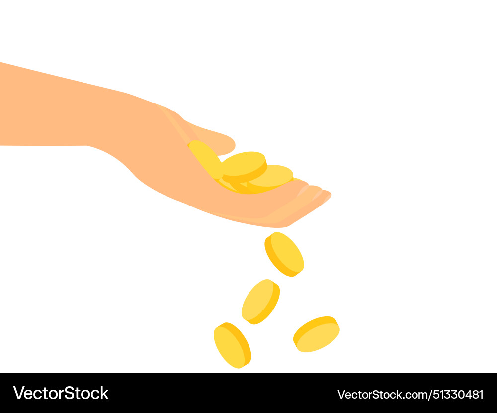 Coins on the palm isolated a white background Vector Image