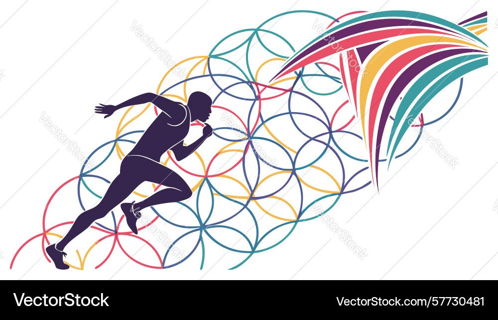Energetic runner on abstract geometric path Vector Image
