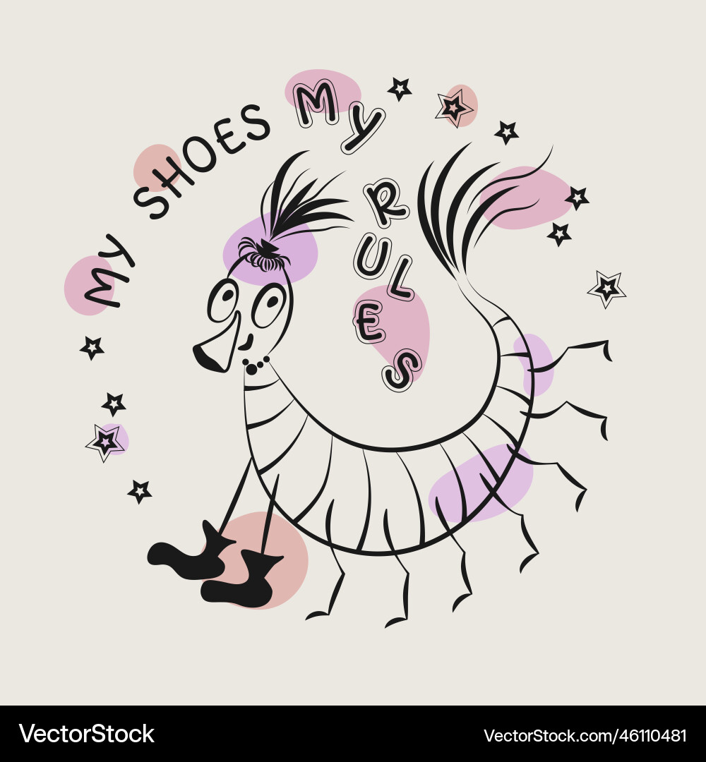 Funny emblem with comic centipede Royalty Free Vector Image