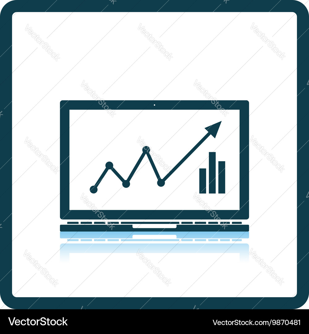 Icon of laptop with chart Royalty Free Vector Image