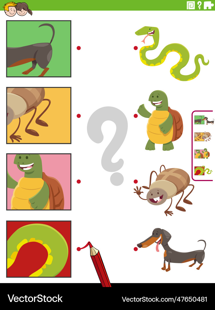 Match cartoon animals and clippings educational Vector Image